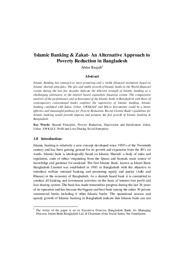 (PDF) Islamic Banking & Zakat- An Alternative Approach to Poverty Reduction in Bangladesh