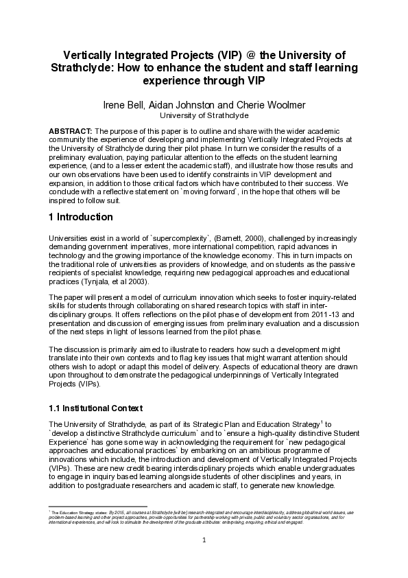 (PDF) Enhancing Learning via Vertically Integrated Projects