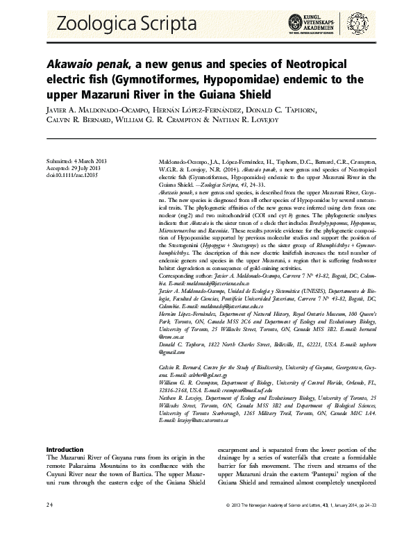 (PDF) Akawaio penak, a new genus and species of Neotropical electric ...