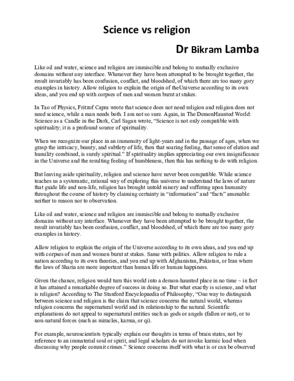 (DOC) Science vs religion