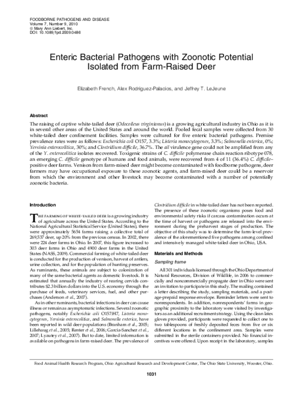 (PDF) Enteric Bacterial Pathogens with Zoonotic Potential Isolated from ...