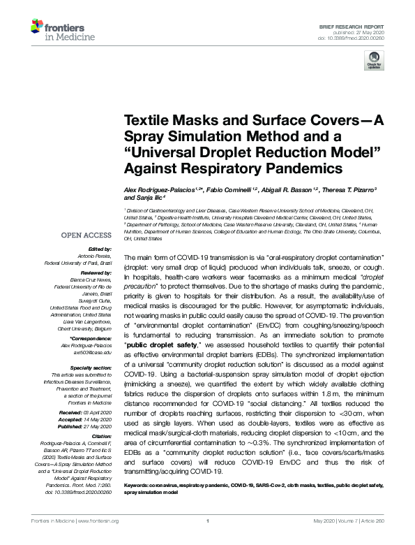 (PDF) Textile Masks and Surface Covers—A Spray Simulation Method and a ...