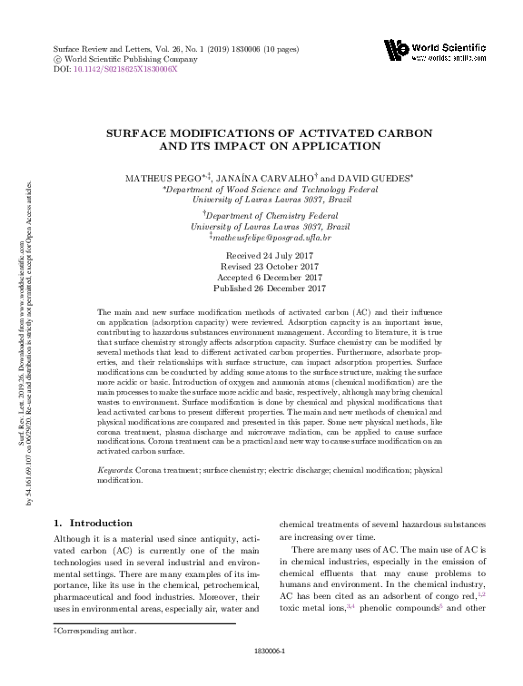 Pdf Surface Modifications Of Activated Carbon And Its Impact On Application