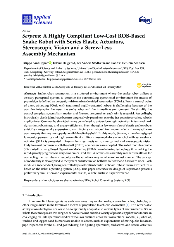 (PDF) Serpens: A Highly Compliant Low-Cost ROS-Based Snake Robot with ...