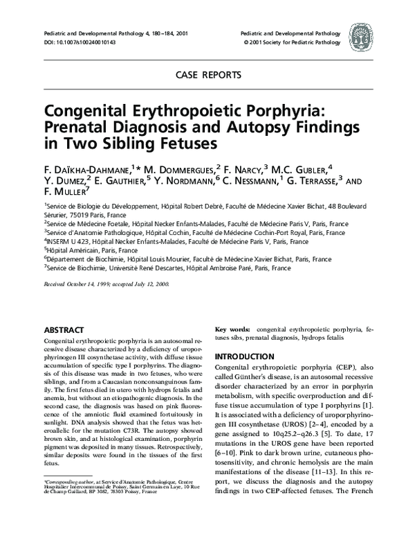 (PDF) Congenital Erythropoietic Porphyria: Prenatal Diagnosis and ...