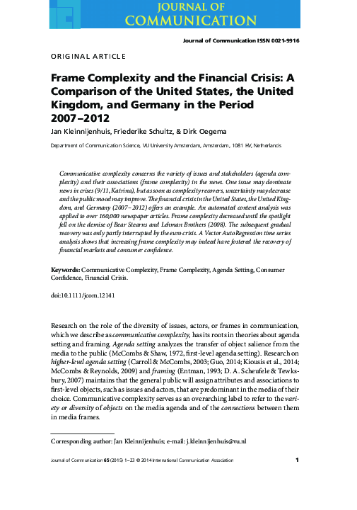 (PDF) Frame Complexity and the Financial Crisis: A Comparison of the ...