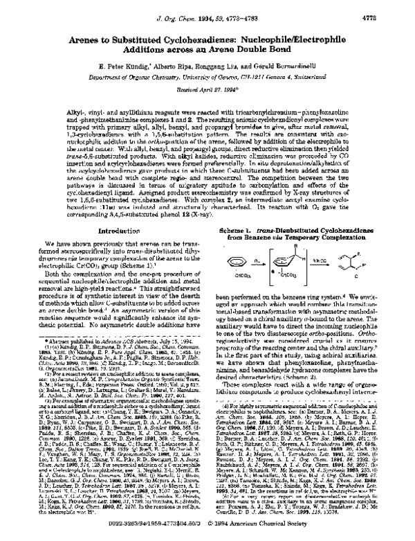 (PDF) Arenes to Substituted Cyclohexadienes: Nucleophile/Electrophile ...