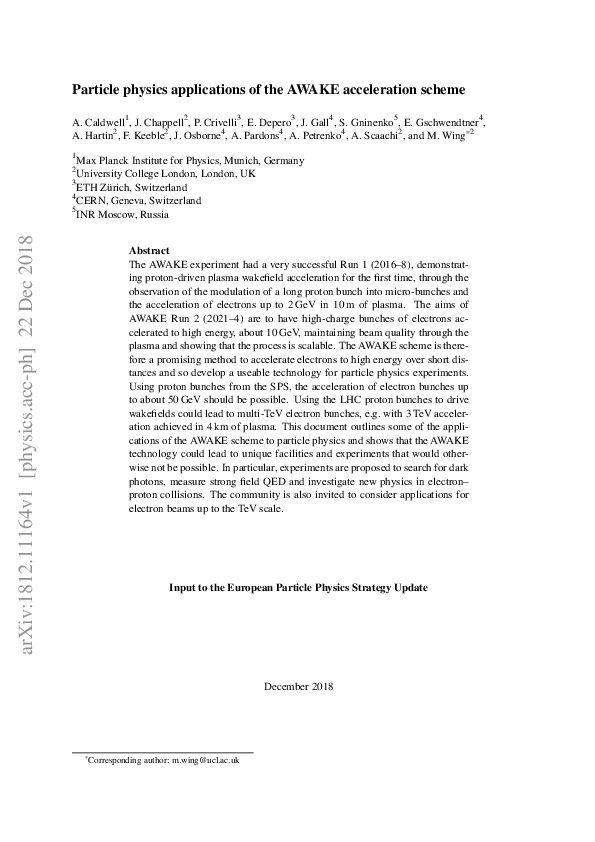 (PDF) Particle physics applications of the AWAKE acceleration scheme
