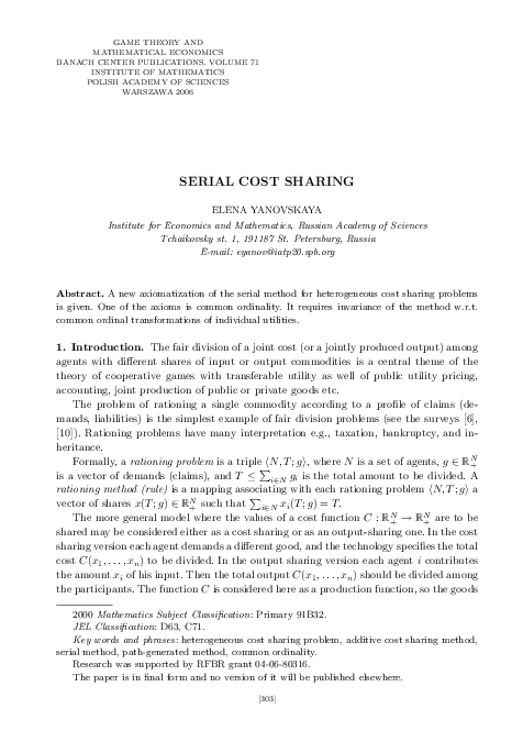 (PDF) Serial cost sharing