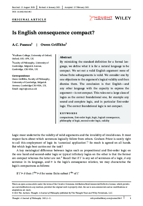 (PDF) Is English consequence compact?