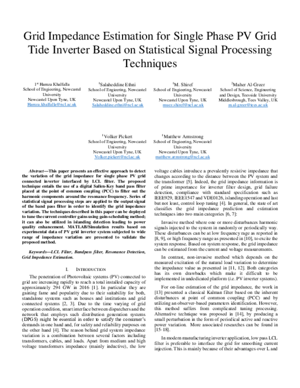 Pdf Grid Impedance Estimation For Single Phase Pv Grid Tide Inverter Based On Statistical 