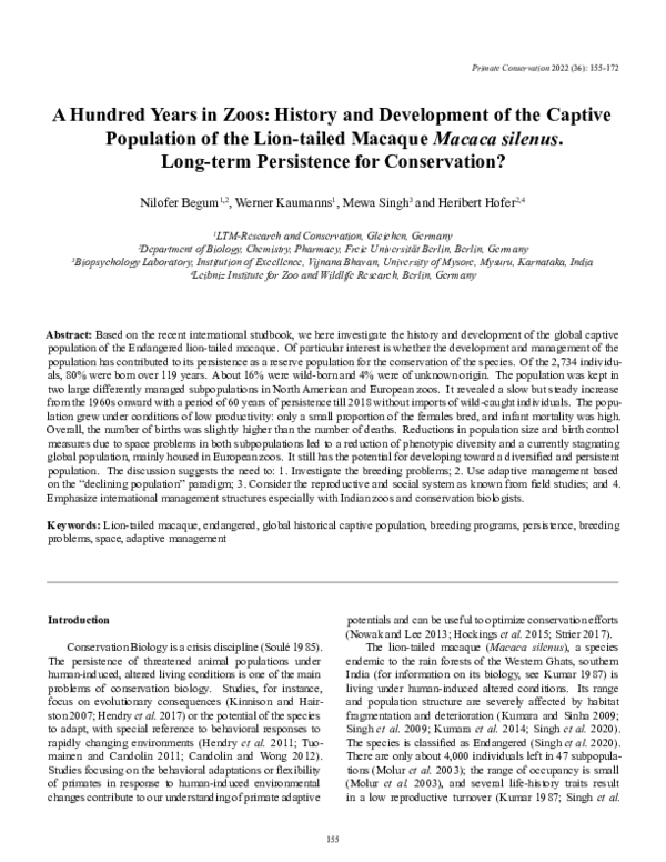(PDF) A Hundred Years in Zoos: History and Development of the Captive Population of the Lion ...