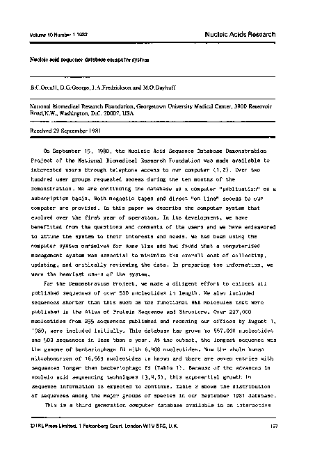 (PDF) Nucleic acid squence database computer system
