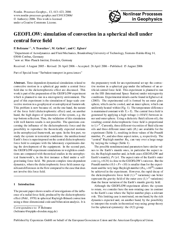 (PDF) GEOFLOW: simulation of convection in a spherical shell under central force field