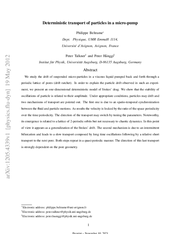 (PDF) Deterministic transport of particles in a micro-pump