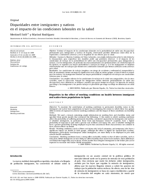 (PDF) Disparidades entre inmigrantes y nativos en el impacto de las ...