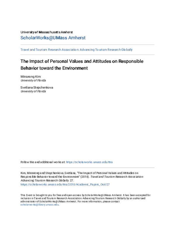 (PDF) The Impact of Personal Values and Attitudes on Responsible Behavior toward the Environment