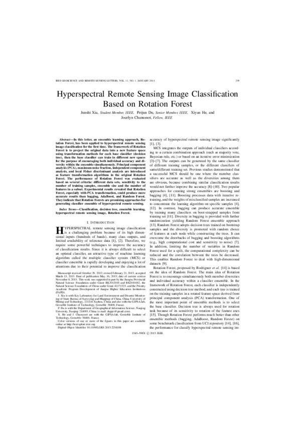 (PDF) Hyperspectral Remote Sensing Image Classification Based on Rotation Forest