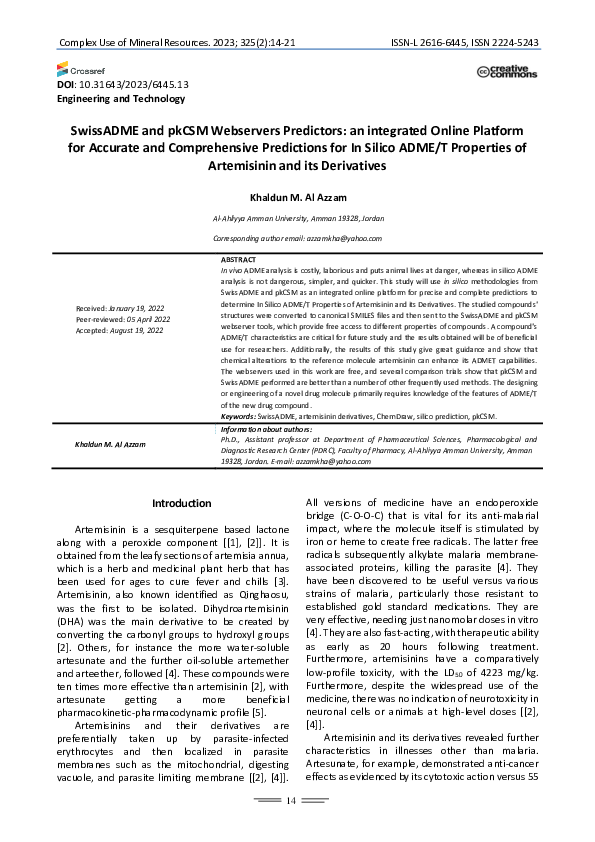 (PDF) SwissADME and pkCSM Webservers Predictors: an integrated Online ...