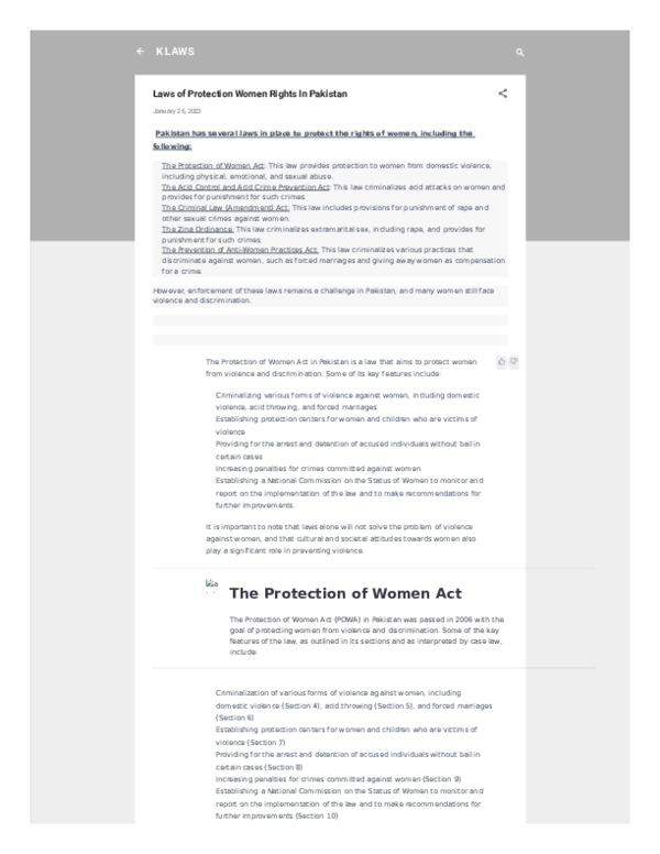 (PDF) Laws of Protection Women Rights In Pakistan