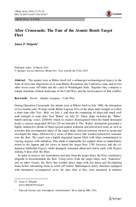 (PDF) After Crossroads: The Fate of the Atomic Bomb Target Fleet