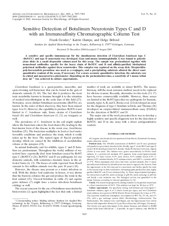 (PDF) Sensitive Detection of Botulinum Neurotoxin Types C and D with an ...