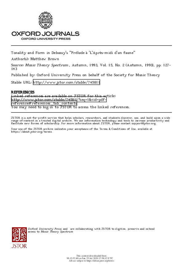 (PDF) Tonality and Form in Debussy's "Prelude a 'L'Apres-midi d'un faune