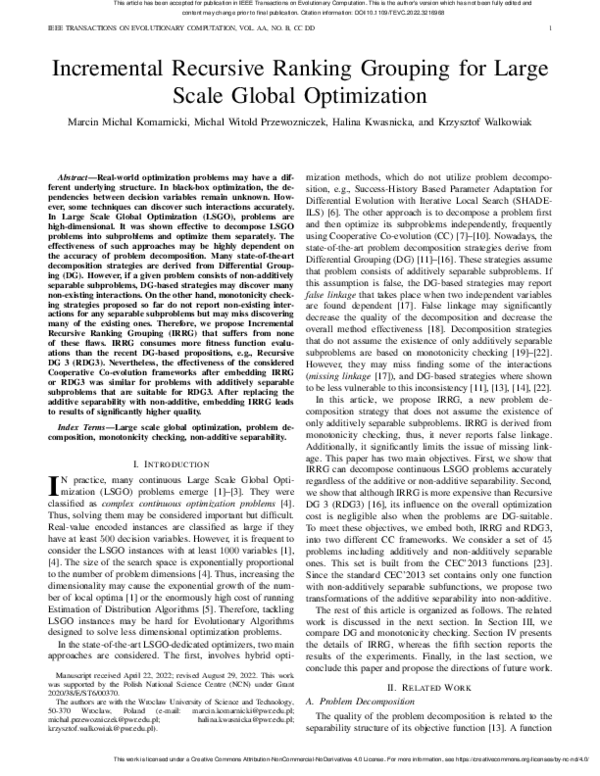 (PDF) Incremental Recursive Ranking Grouping for Large Scale Global Optimization