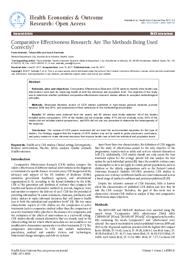 (PDF) Comparative Effectiveness Research: Are The Methods Being Used Correctly? | José A ...
