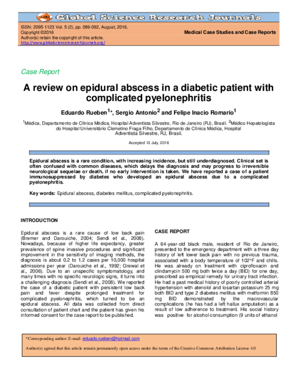 (PDF) A review on epidural abscess in a diabetic patient with ...