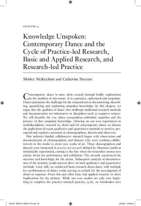 (PDF) Chapter 4 Knowledge Unspoken: Contemporary Dance and the Cycle of Practice-led Research ...