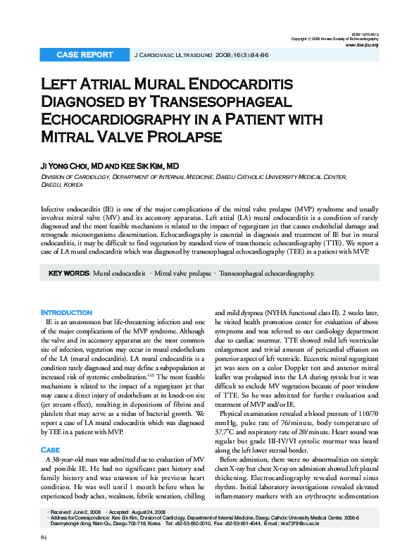(PDF) Left Atrial Mural Endocarditis Diagnosed by Transesophageal ...