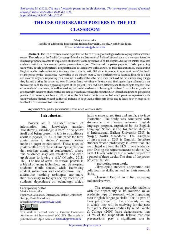 (PDF) The Use of Research Posters in The Elt Classroom