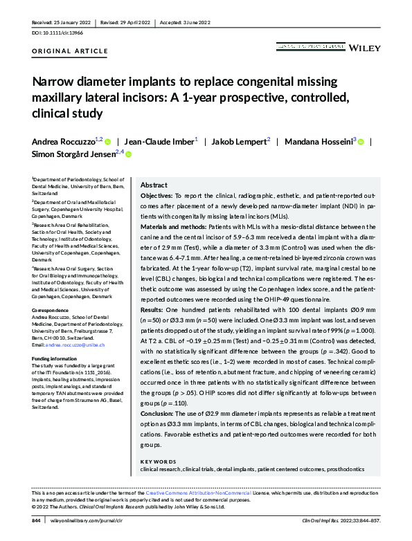 (PDF) Narrow diameter implants to replace congenital missing maxillary ...