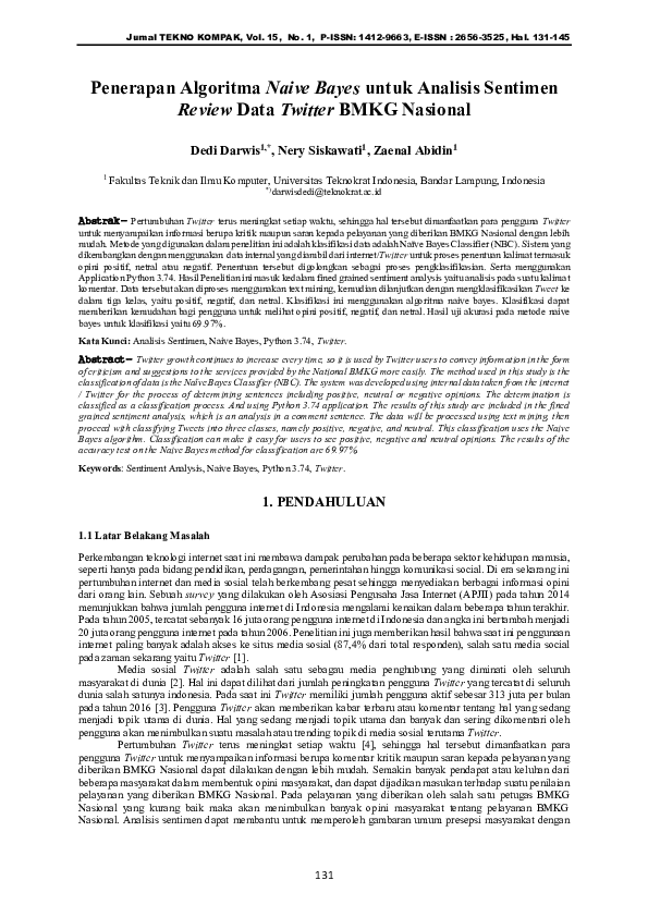 (PDF) Penerapan Algoritma Naive Bayes Untuk Analisis Sentimen Review Data Twitter BMKG Nasional