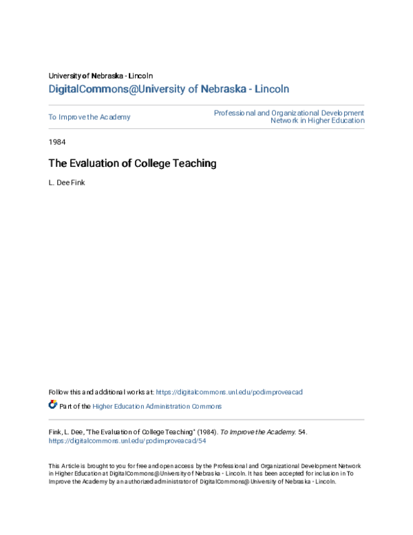 (PDF) The Evaluation of College Teaching