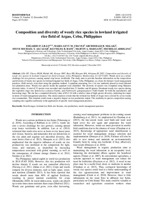 (PDF) Composition and diversity of weedy rice species in lowland ...