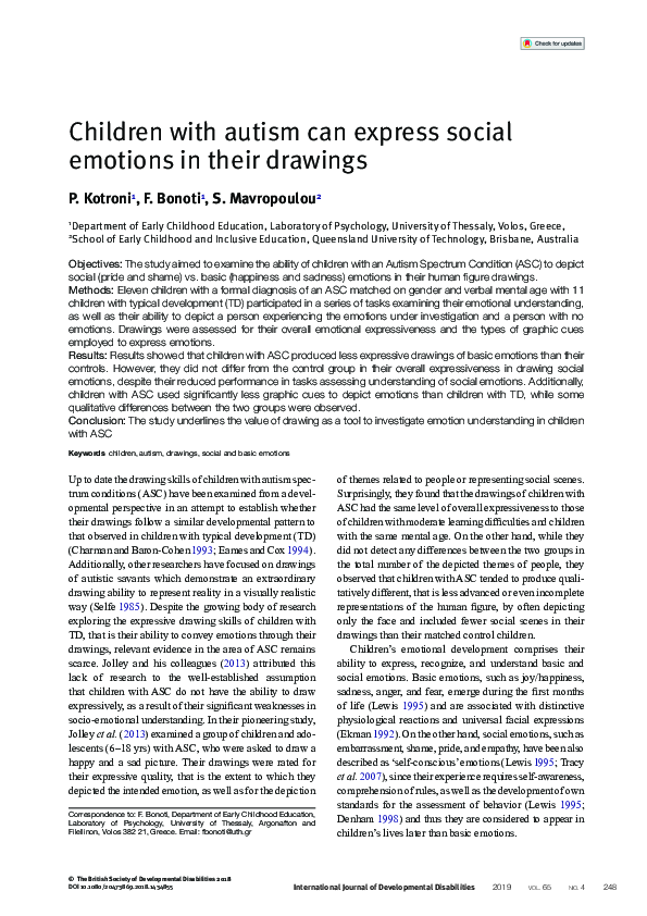 (PDF) Children with autism can express social emotions in their drawings