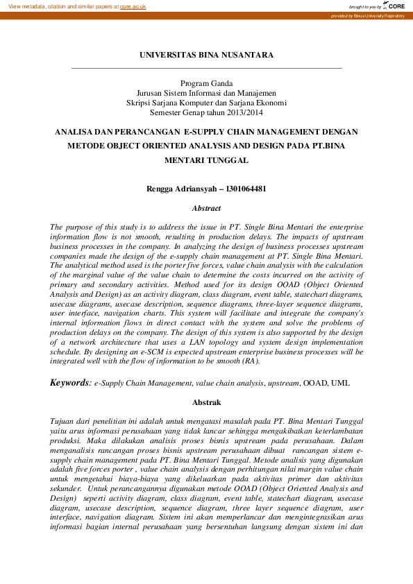 Pdf Analisa Dan Perancangan E Supply Chain Management Dengan Metode Object Oriented Analysis