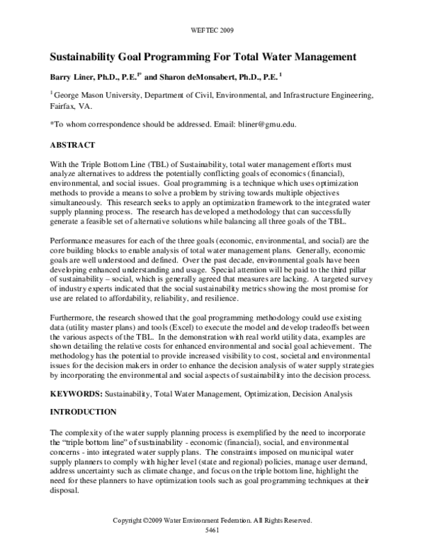 (PDF) Sustainability Goal Programming For Total Water Management