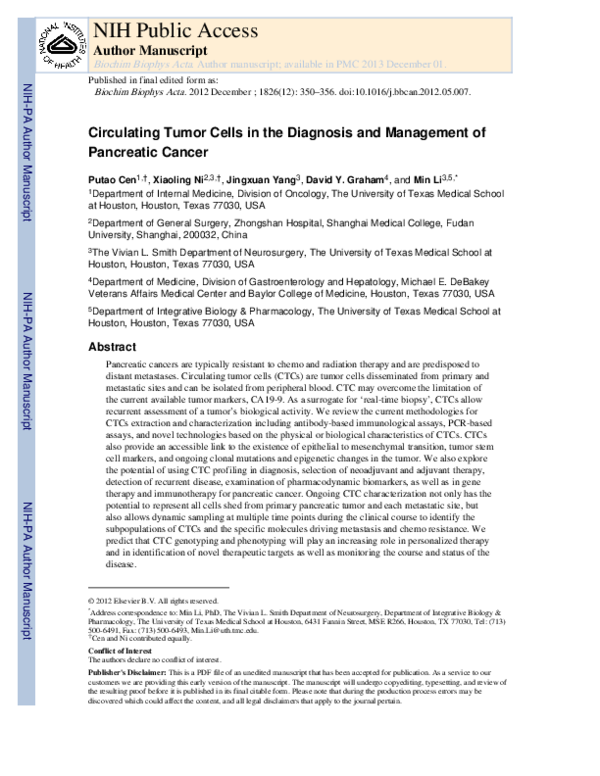 (PDF) Circulating tumor cells in the diagnosis and management of ...