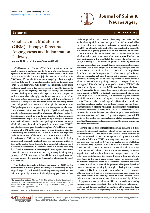 (PDF) Glioblastoma Multiforme(GBM) Therapy: Targeting Angiogenesis and ...