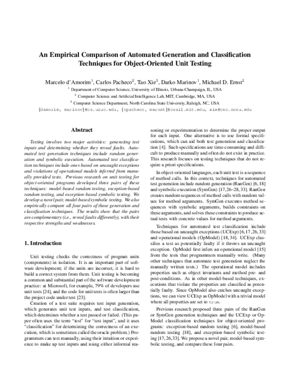 Pdf An Empirical Comparison Of Automated Generation And Classification Techniques For Object