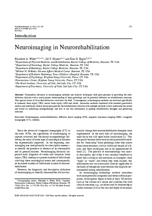 (PDF) Neuroimaging in neurorehabilitation