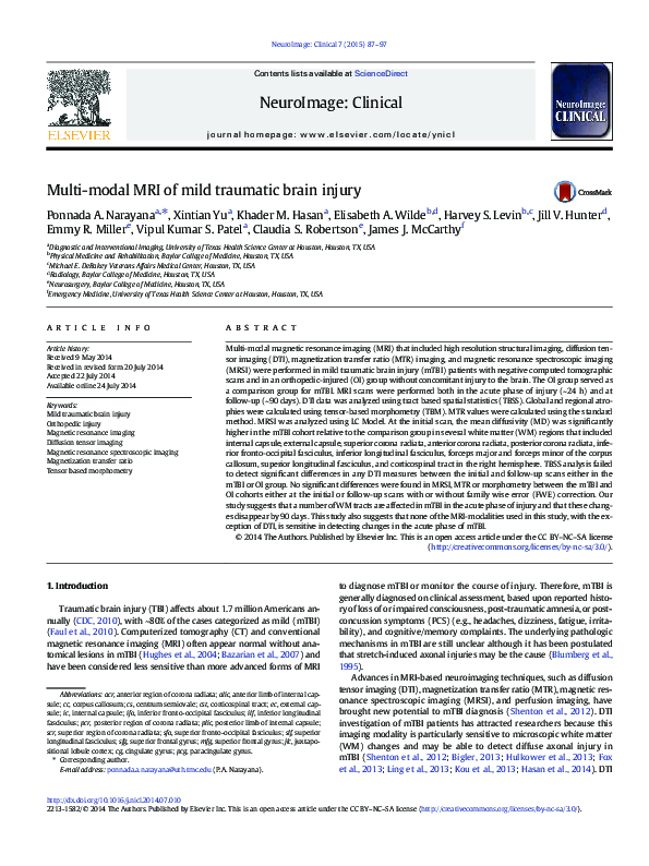 (PDF) Multi-modal MRI of mild traumatic brain injury