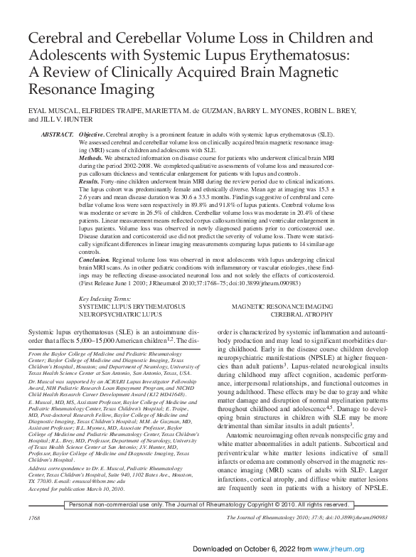 (PDF) Cerebral and Cerebellar Volume Loss in Children and Adolescents ...