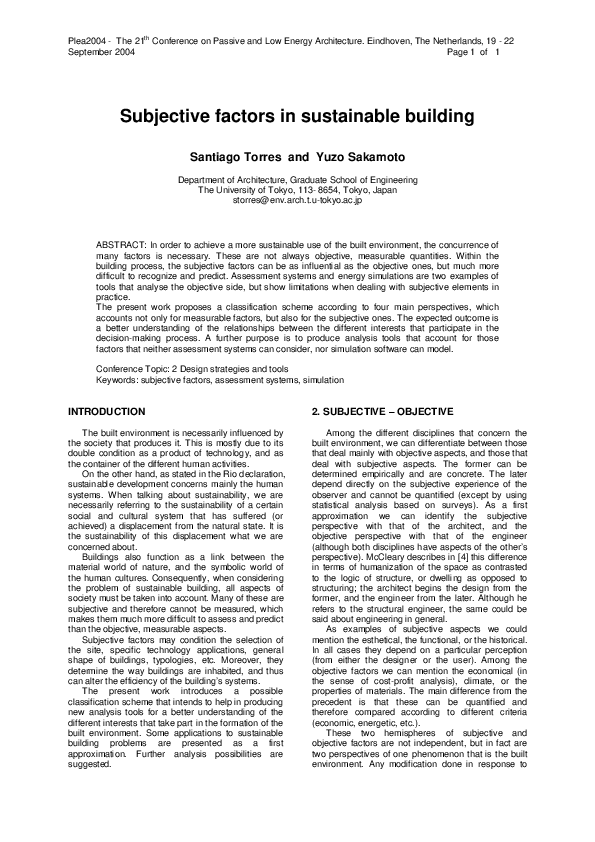 (PDF) Subjective factors in sustainable building