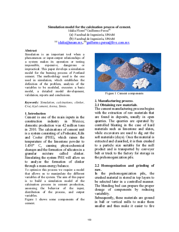 Simulation model for the calcination process of cement