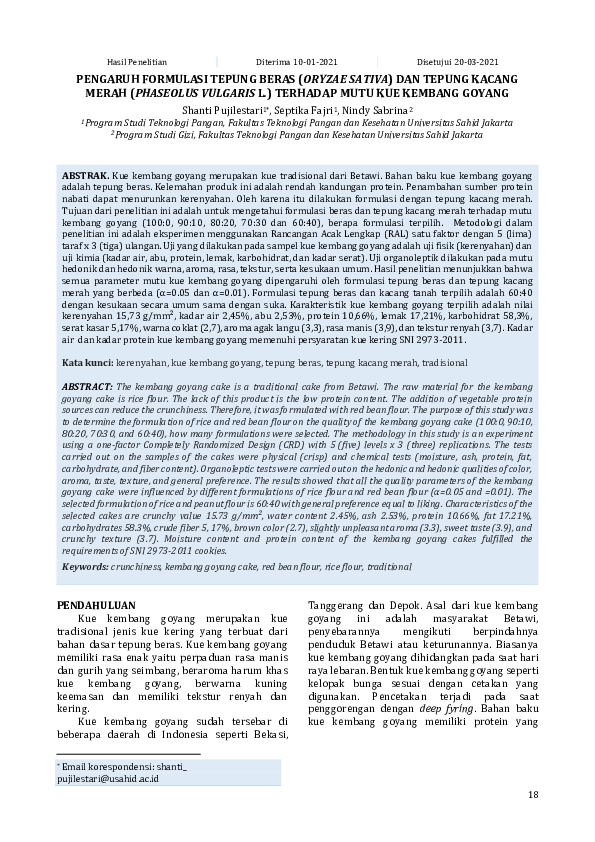 (PDF) Pengaruh Formulasi Tepung Beras (Oryzae Sativa) Dan Tepung Kacang Merah (Phaseolus ...