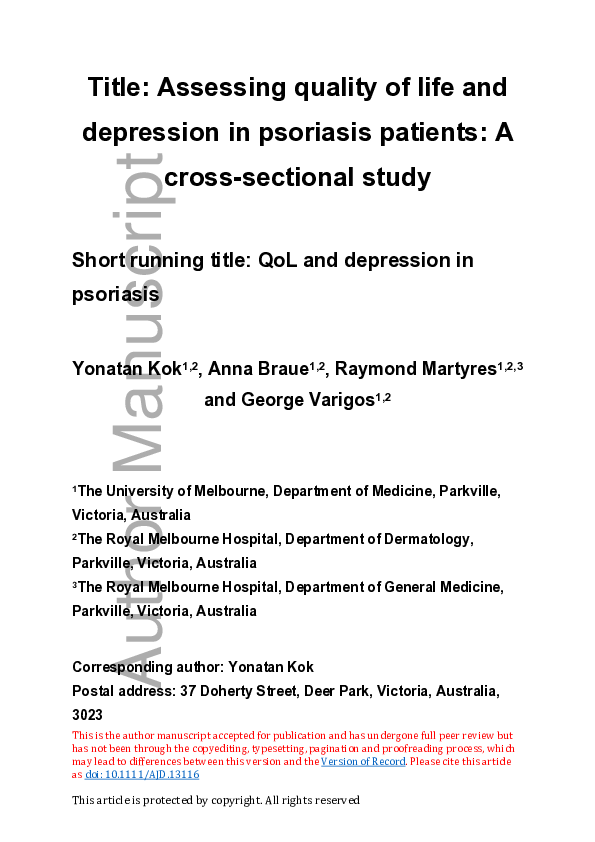 (PDF) Assessing quality of life and depression in psoriasis patients: A ...